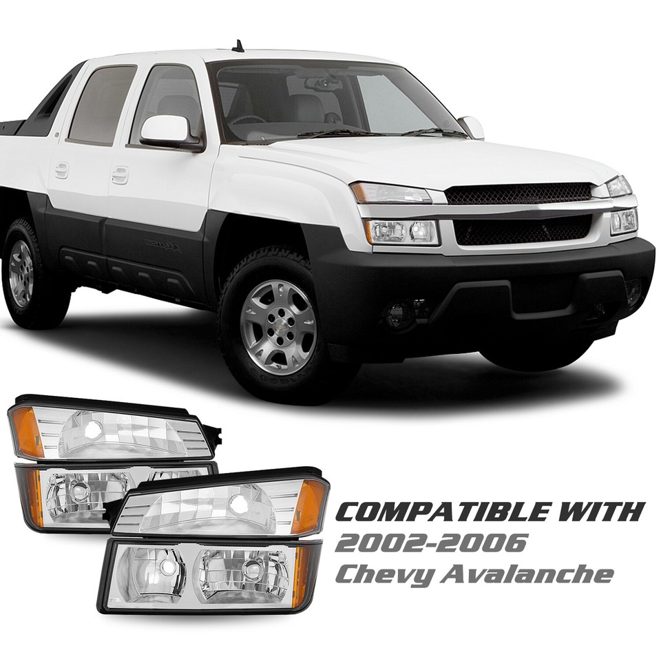 For 2002-2006 Chevy Avalanche Chrome Headlights w/ Body Cladding Bumper ...