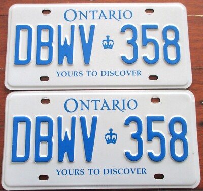PAIR ONTARIO CANADA LICENSE PLATES # DBWV 358 510 YOURS TO DISCOVER ...