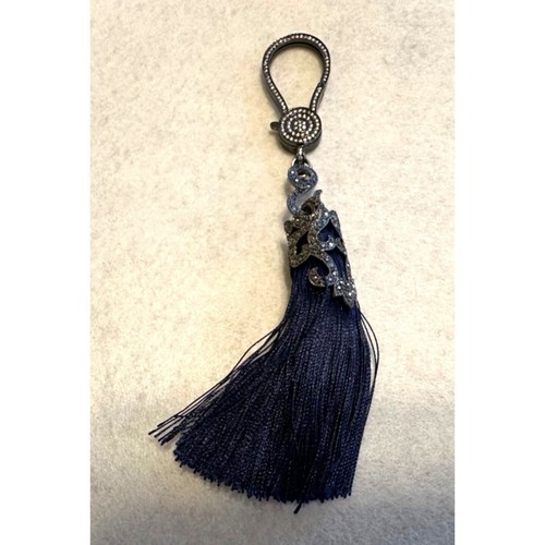 Navy Blue Tassel Pendant Keychain Purse Charm with Gunmetal Filigree ...