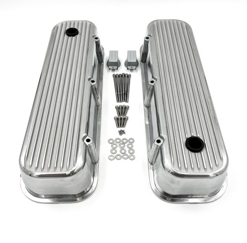 Pair Polished Tall Finned Aluminum Valve Covers For BBC 396 402 427 454 ...