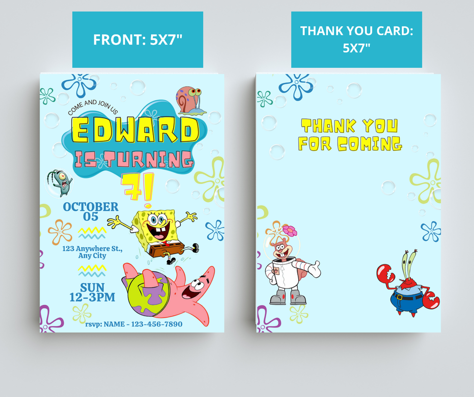 Spongebob birthday party supplies, Spongebob Invitations, Spongebob ...