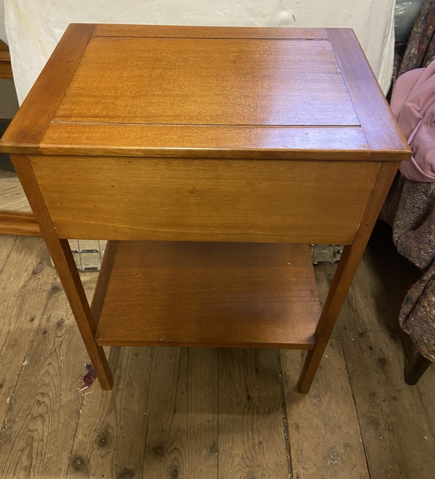 Vintage - Mid-Century Teak Sewing Box - Side Table - Solid Wood . | eBay UK