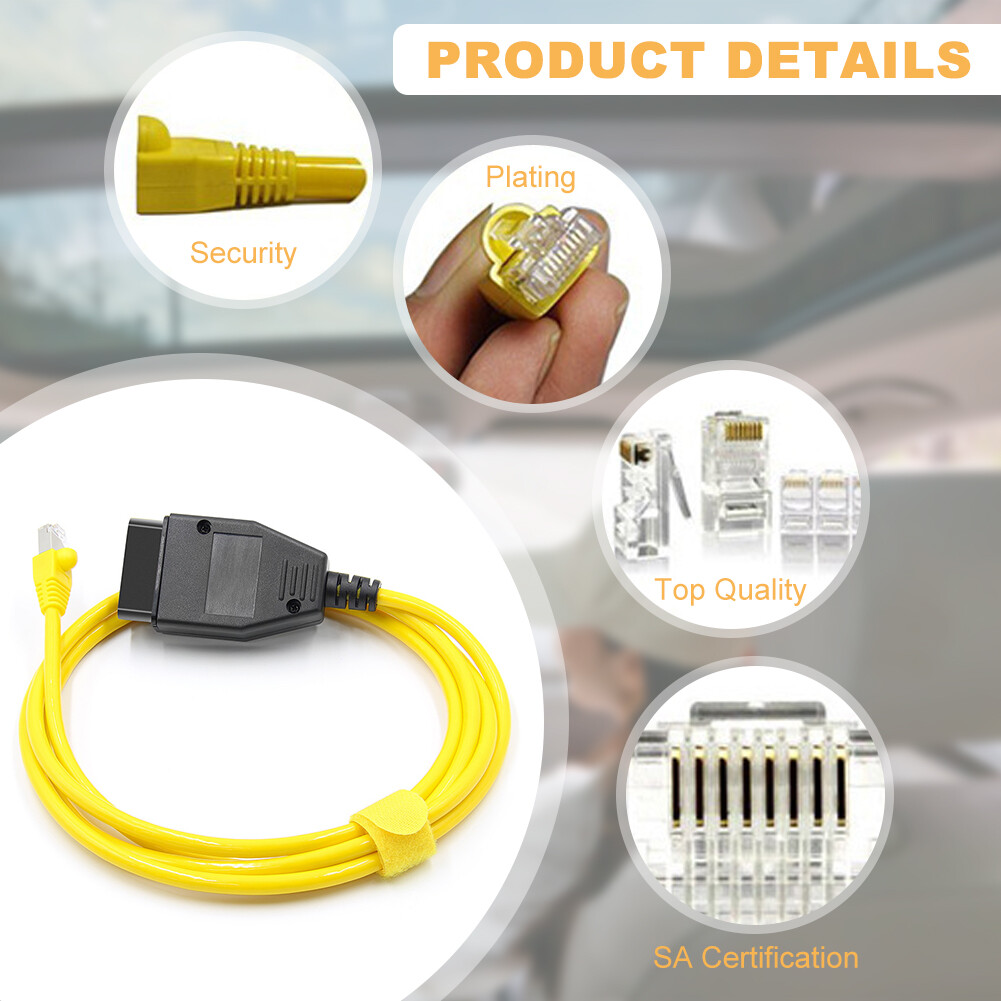 2m Ethernet To OBD Yellow ENET Cable Anti Interference 12V For E-SYS ...
