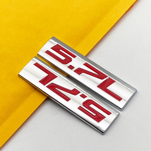 2x Chrome Red Metal 5.7L Emblems Logo V8 V6 Engine Fender Trunk Badge ...