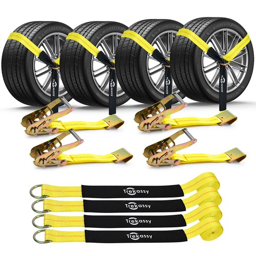 4 Pack Ratchet Tie Down Strap Towing Tire Straps Kit for Car Trailer ...