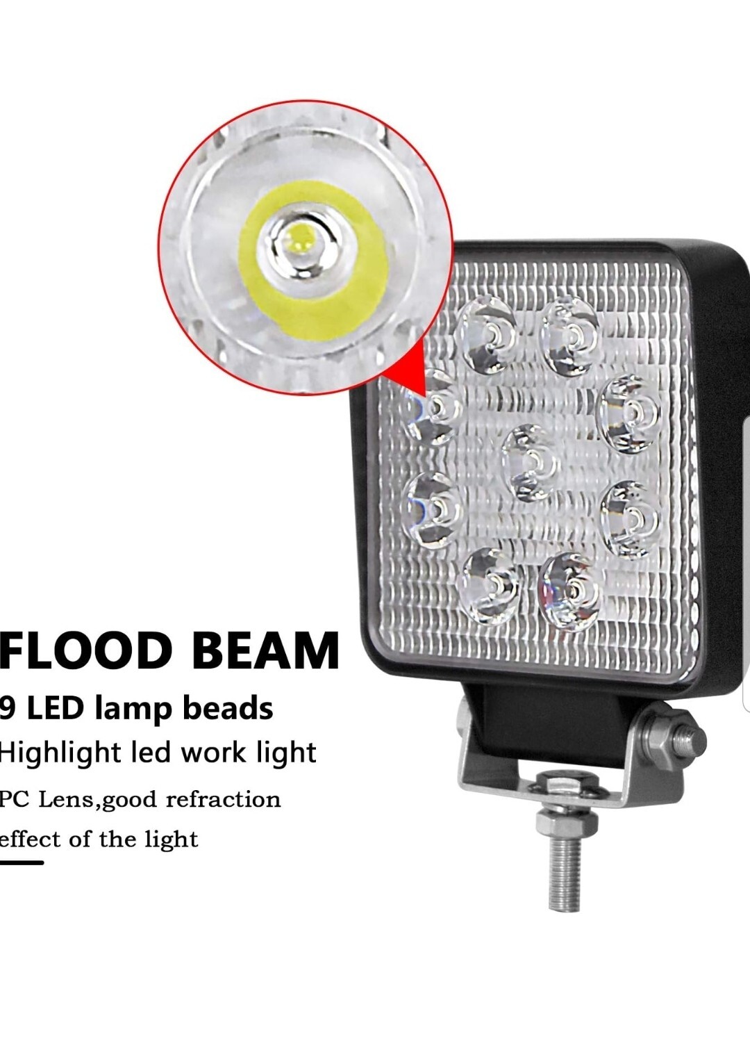 RIGIDON 10 Pcs Square Led Work Light , 4 inch 27W Flood Beam, 12V 24V ...