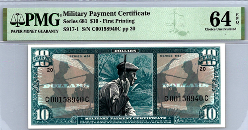 Series 681 ($10 Dollars) 1st Printing PMG 64 CHOiCE UNC EPQ Pick S917-1 ...