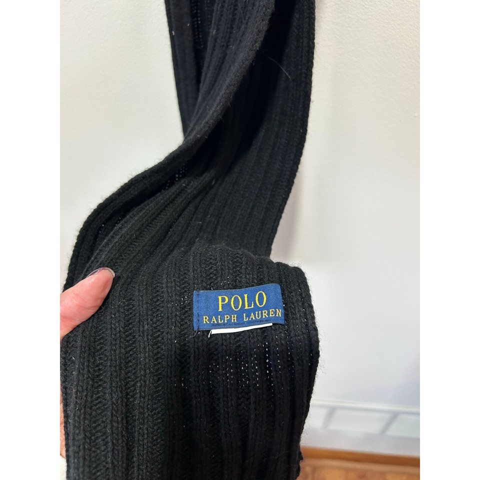 Polo Ralph Lauren black knit scarf academia old money neutral | eBay