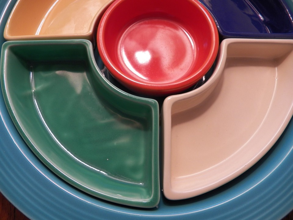 Vintage Fiesta 6 Part Relish Tray with Original Color Inserts by Homer ...