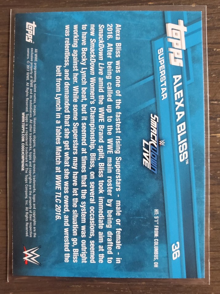 2017 Topps WWE Smackdown #36 Alexa Bliss Rookie Card RC NM-MT | eBay
