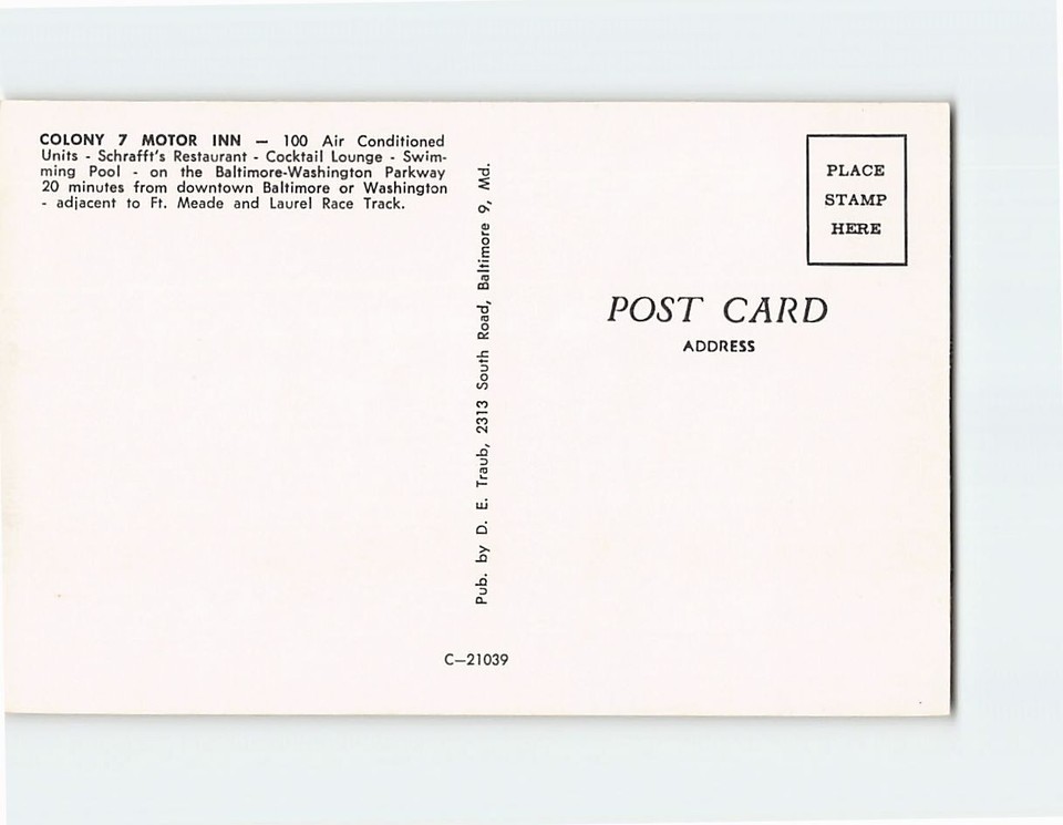 Postcard Colony 7 Motor Inn Baltimore-Washington Parkway Baltimore ...