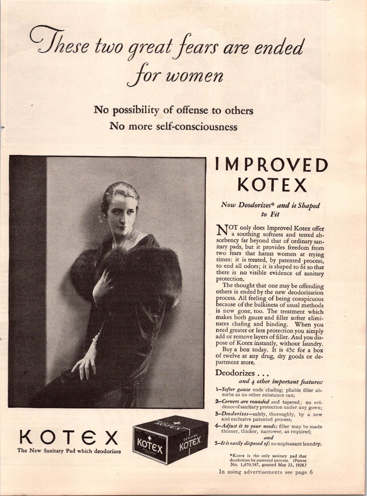 KOTEX - THE NEW SANETARY PAD - IMPROVED KOTEX - 1928 PRINT AD - A9 | eBay