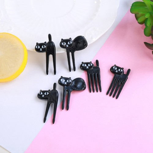 6Pcs black cat fruit fork cute toothpick gadgets kitten dessert ...