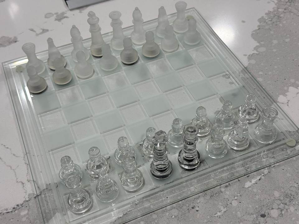 2-in-1 Crystal Chess & Checkers Set - Studio Silversmiths 14x14 Glass ...