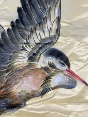 Large Silk Painting Asia Art Early 20th Century Wading Bird Vietnam ...
