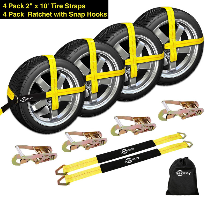 4 Pack Car Tie Down Straps for Trailers Heavy Duty Tire Straps w/ 4 ...