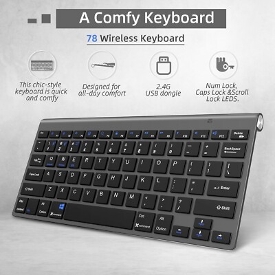2.4G USB Wireless Keyboard, Compact and Quiet, Slim Wireless Keyboard ...