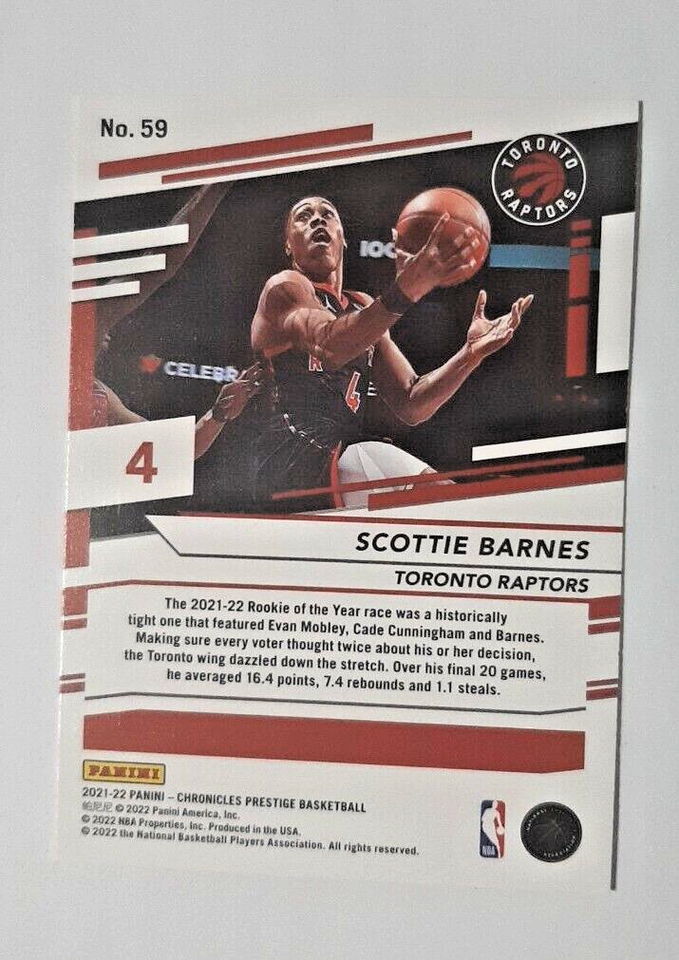 2021-22 Panini Chronicles Prestige Scottie Barnes Rookie Card RC #59 ...