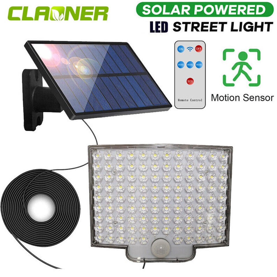 CLAONER 106 LED Solar Power Security Light PIR Motion Sensor Outdoor ...