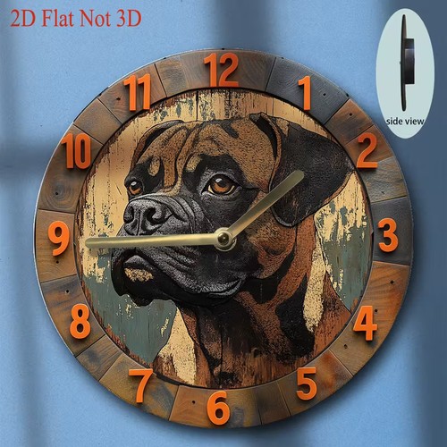 NEW Boxer Dog Wall Clock Wood Frame Quiet Quartz Movement Large Easy-to ...