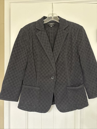 Talbots Stretch Women SZ 6 Black Cotton Spandex Eyelet Blazer Jacket Pockets | eBay