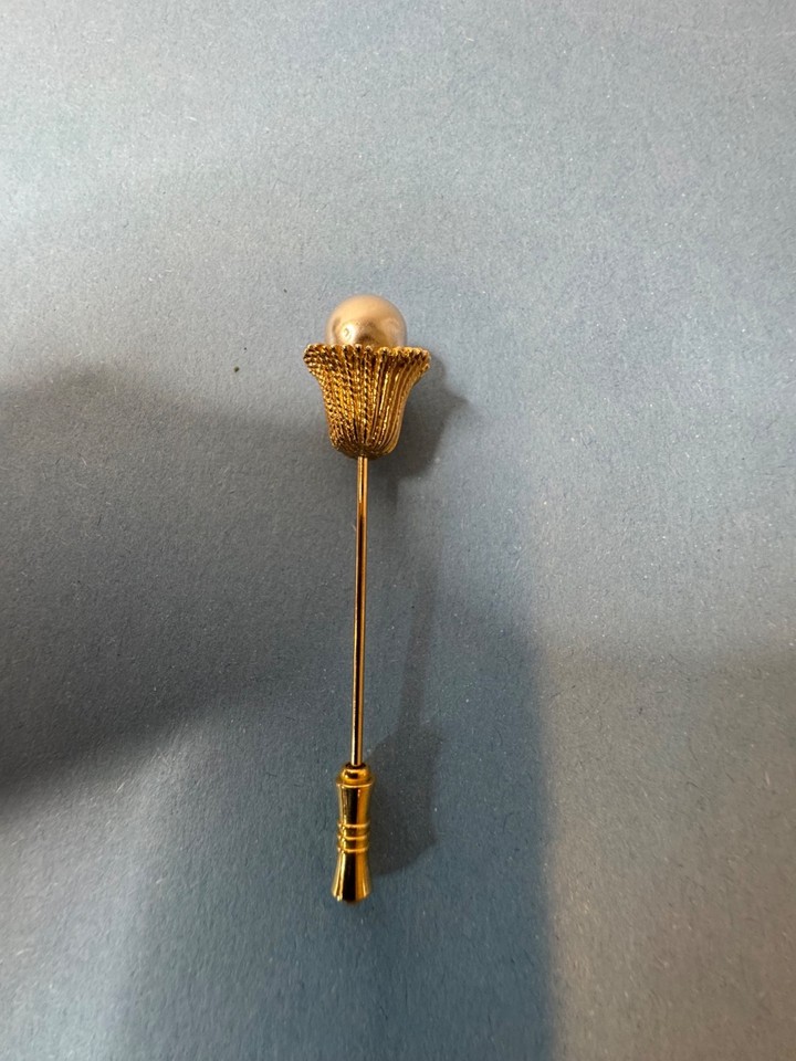Vintage Gold Tone Pearl Stick Pin Brooch | eBay
