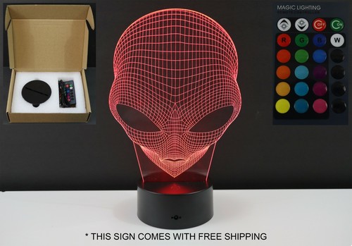 Alien Head - 3D Acrylic LED Sign Nightlight Remote Control USB Custom ...