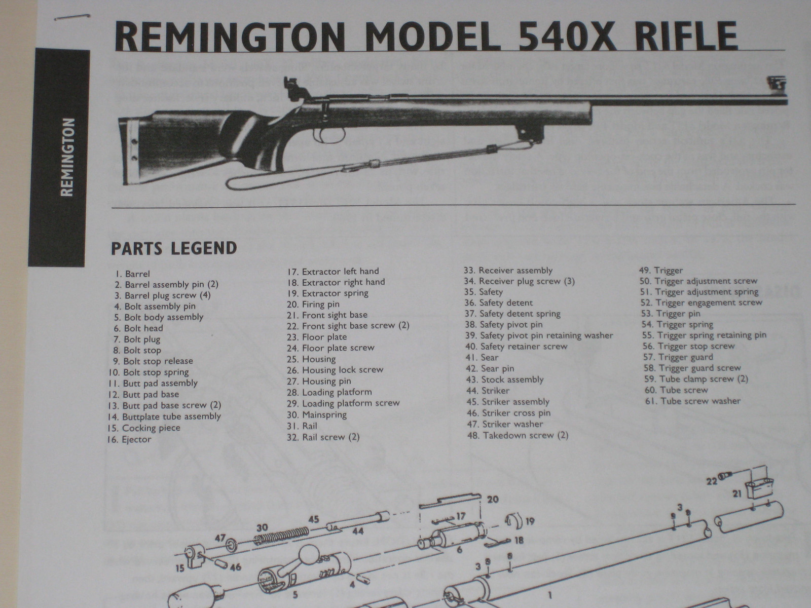 REMINGTON MODEL 540X RIFLE EXPLODED VIEW | eBay