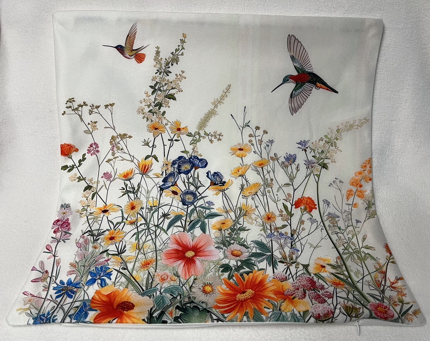 Garden Floral Mixed Flowers Meadow Hummingbird Throw Pillow Cover HOME ...