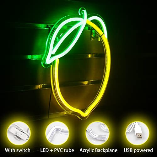 Lemon Neon Sign Lemons Yellow Led Sign Fruit Shape Neon yellow&green ...