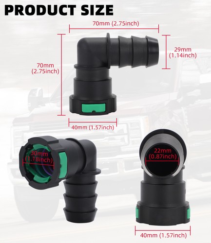 For Ford 24 x 24mm 90 Deg Elbow 2 Button Quick Connect DEF Tank ...