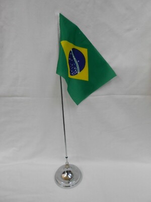 Brazilian Table Flag 14 x 21 cm Chrome-Plated Brass Base Brazilian Flag ...