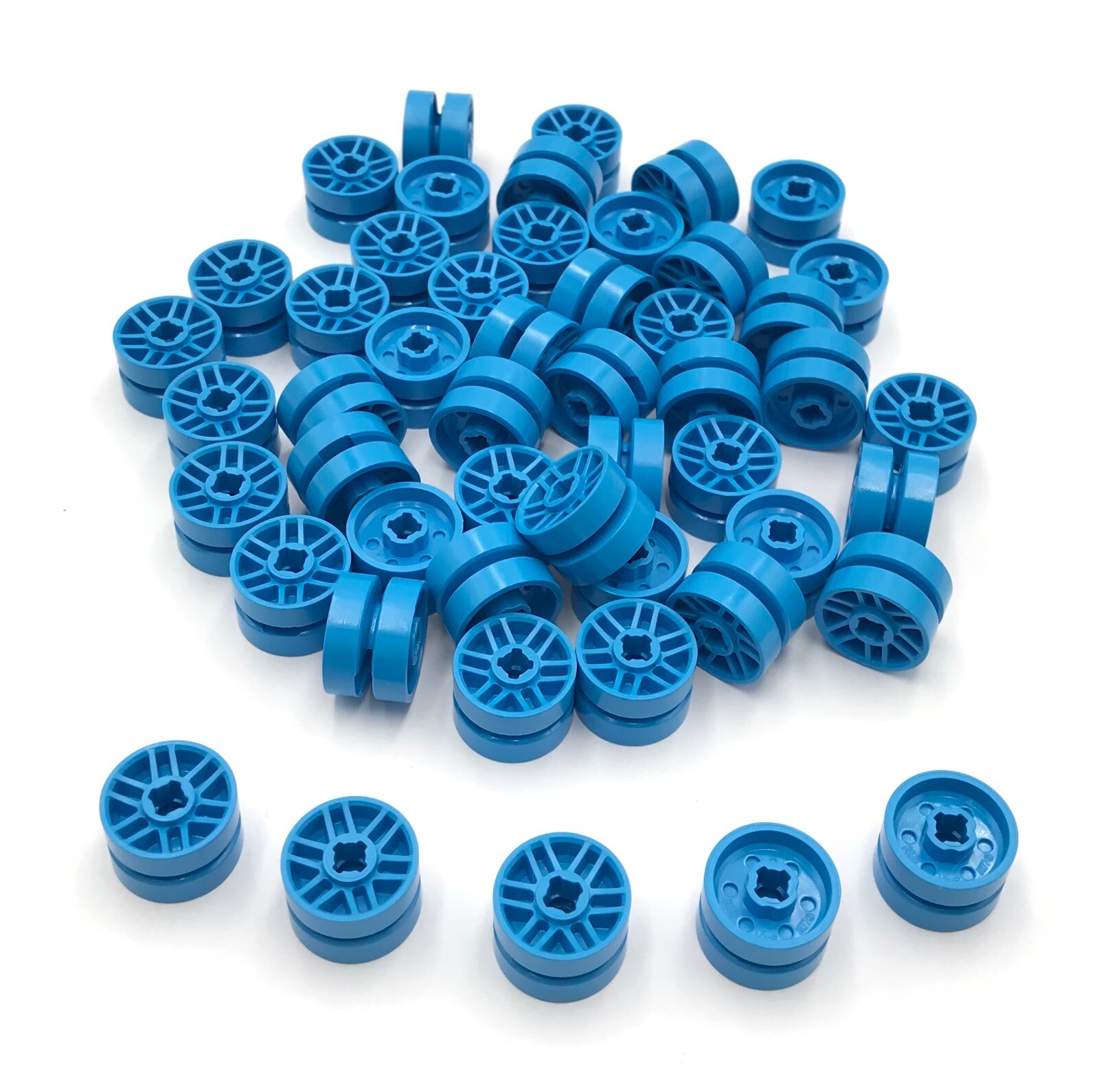 Lego 50 New Dark Azure Wheel 14mm D. x 9.9mm with Center Groove Pieces ...