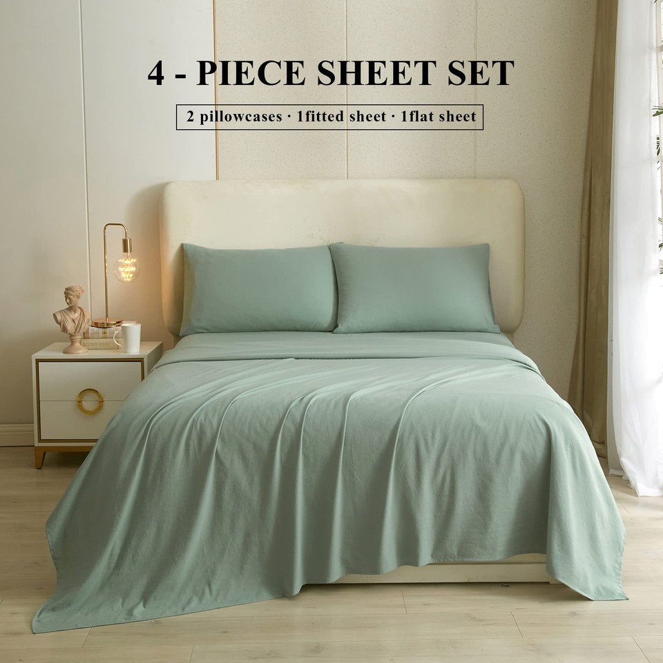 Sage Green Sheets for Queen Size Bed,4 Piece Cooling Sheet Set Queen Deep Poc... | eBay