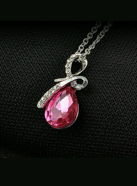 Pink Angels Tear Drop Crystal Rhinestone Pendant Necklace | eBay
