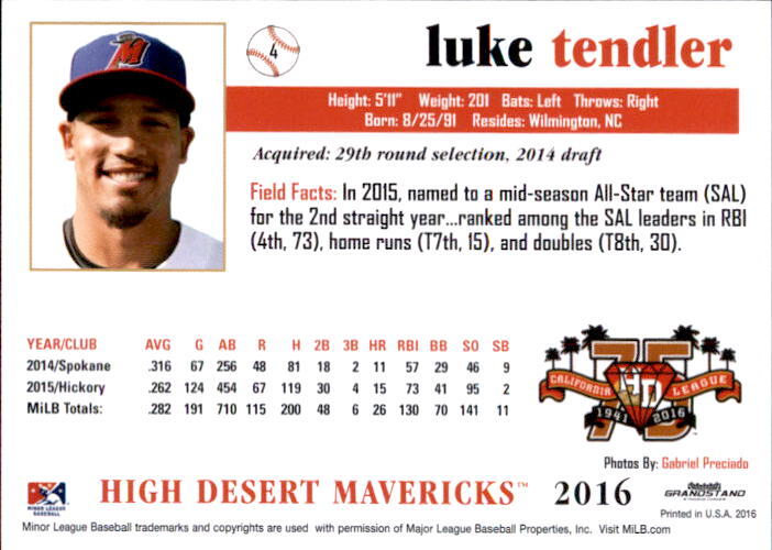 2016 High Desert Mavericks Grandstand #27 Luke Tendler Wilmington North ...