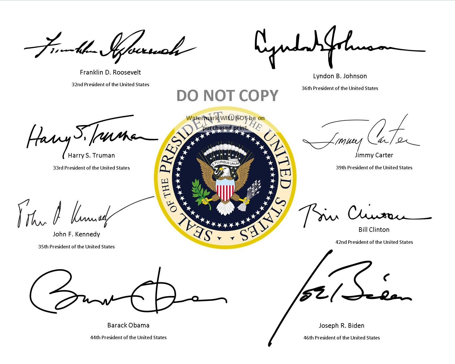 PRESIDENTIAL SEAL w/ SIGNATURES* OF LAST 8 DEMOCRATIC POTUS 8X10 PHOTO ...