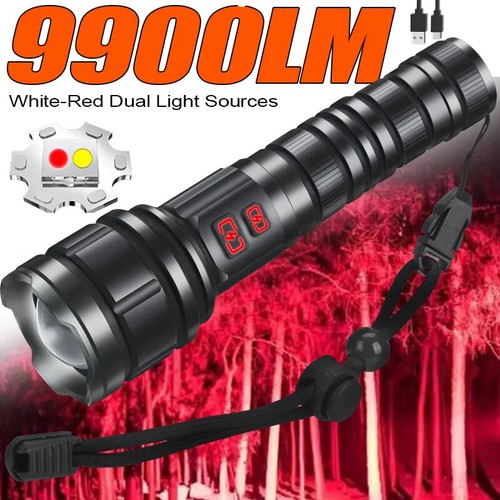 Powerful Red Laser Flashlight Torch Rechargeable Light Handheld Camping ...