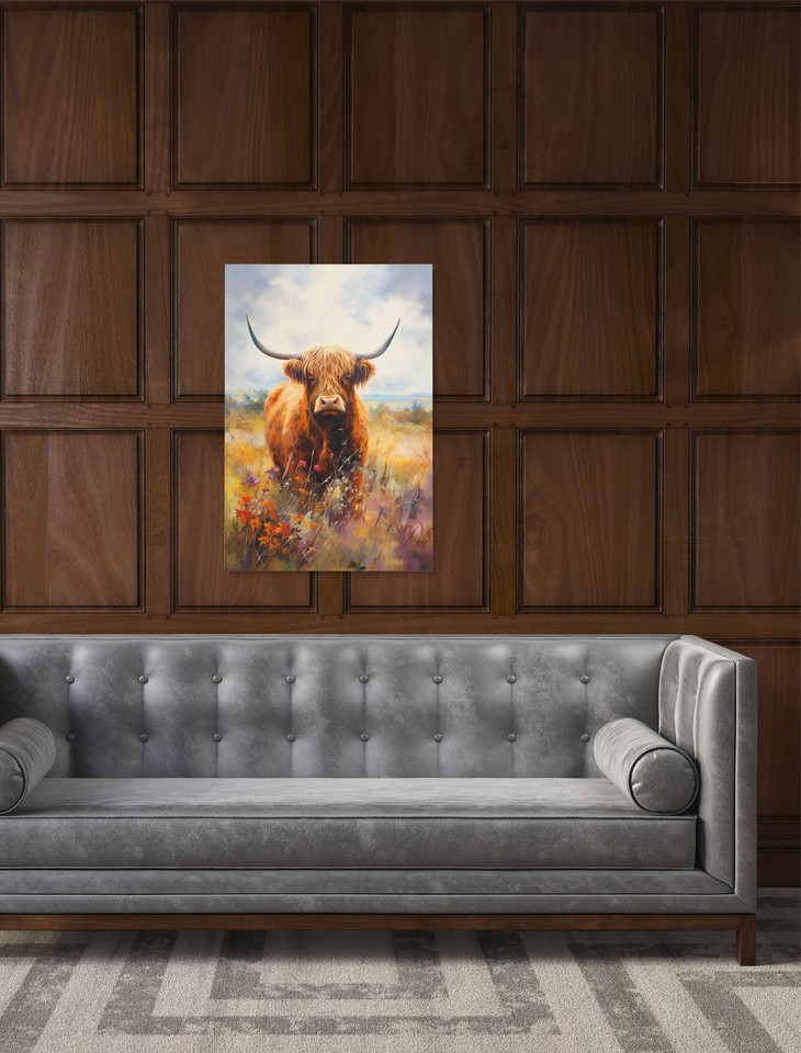 Highland Cow in Floral Meadow Canvas Art Print, Nature Wall Decor | eBay