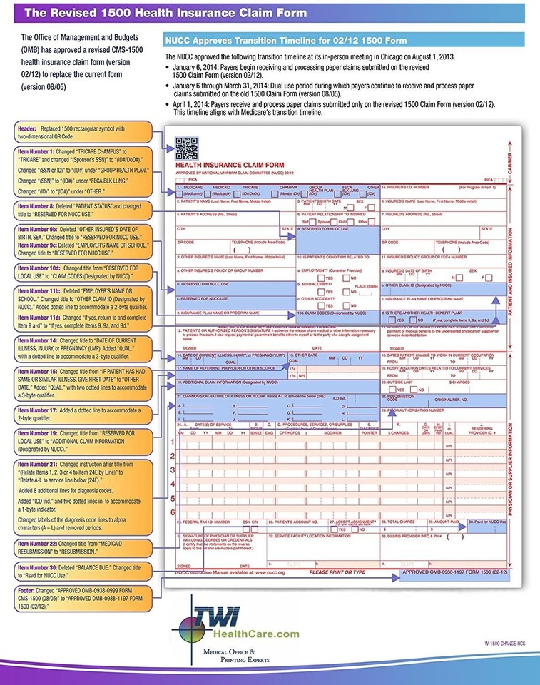 CMS 1500 Claim Forms "ICD-10" HCFA (Version 02/12) - Health Insurance ...
