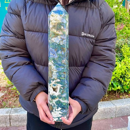 8.5LB Natural water grass agate wide column Obelisk quartz crystal ...