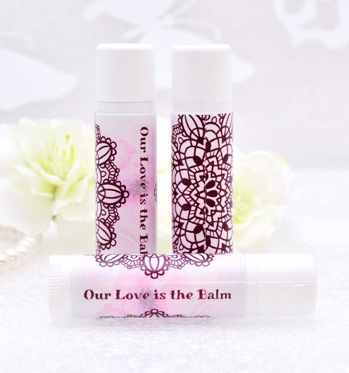 30 Burgundy Lace Labels, Lip Balm Wedding Party Labels, Our Love is the ...