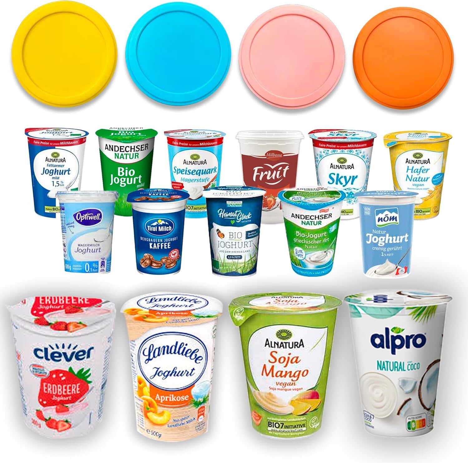 XILMARK 4x Reusable Silicone Lids, Reusable Yoghurt Pot Cap, Yogurt Pot ...