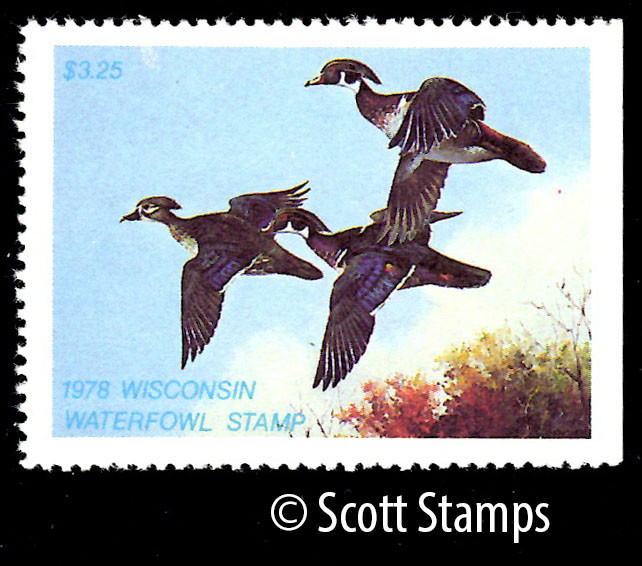 WI1 1978 Wisconsin Duck Stamp - MNH - Wood Ducks - Artist: Owen J ...