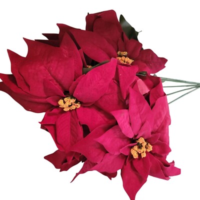 Ashland Christmas Noël Burgundy Poinsettia Deluxe Bush Artificial Flowers For Ho | eBay