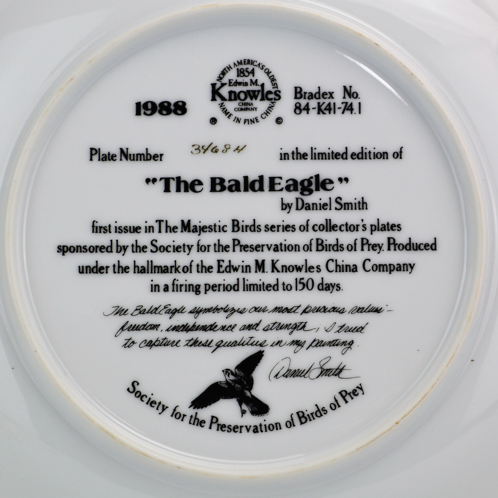 The Bald Eagle Collector Plate Edwin M. Knowles China Company Daniel ...