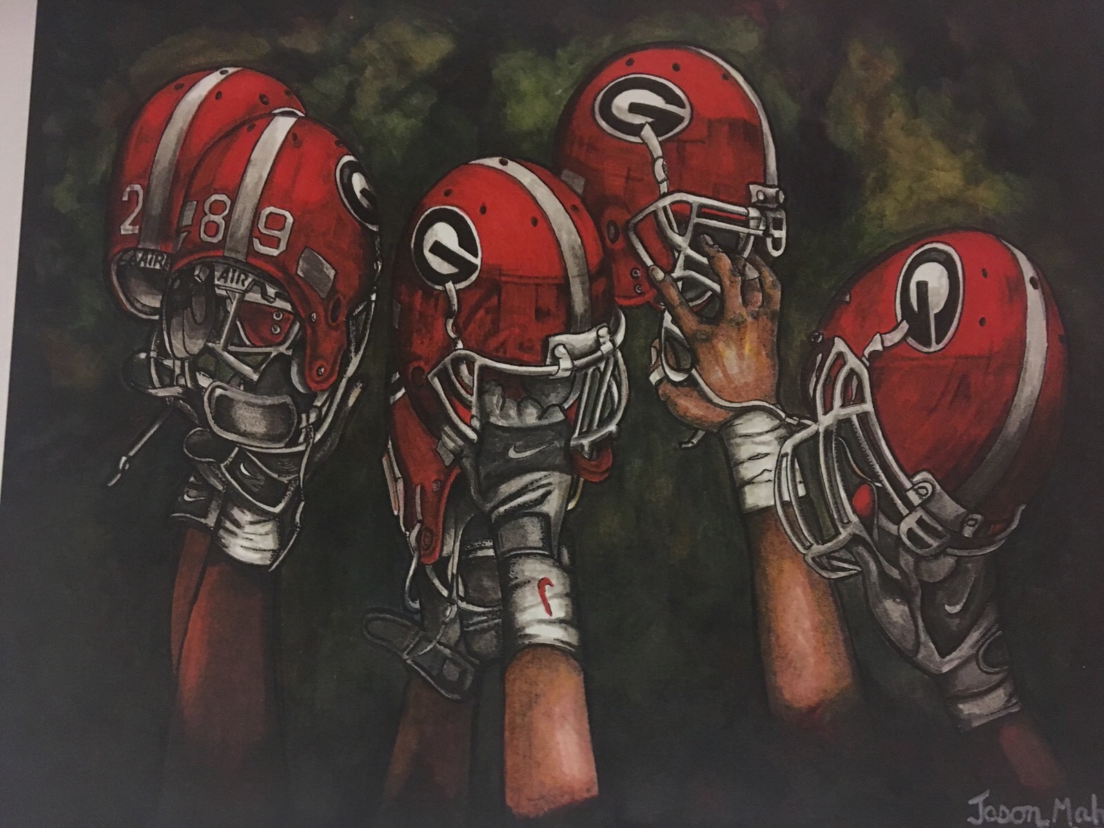 Georgia Bulldogs Football "Georgia Pride” Helmets 17x11in UGA artwork ...