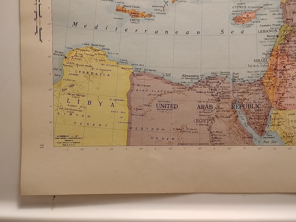 Vintage EASTERN MEDITERRANEAN Map 1965 MSM Rand McNally Cosmopolitan ...