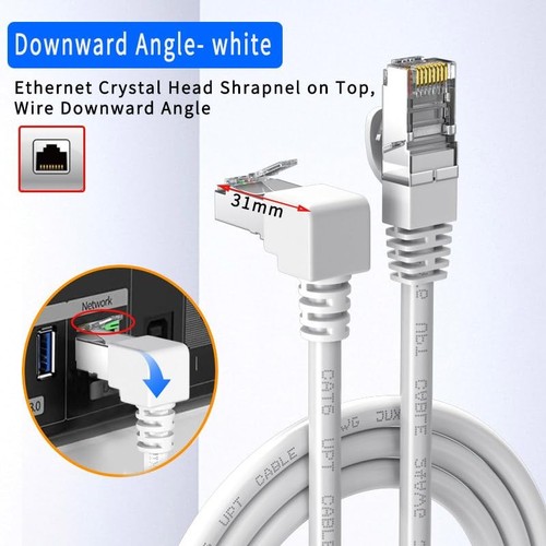 90 Degree Cat6 Ethernet Cable White 3FT Right Angle CAT 6 3.3FT, Down ...