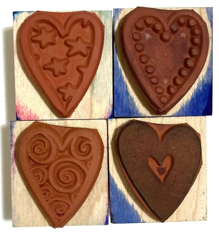Valentine Hearts Set of 4 Rubber Stamps Wood Mount Hero Arts 1x1.25 ...